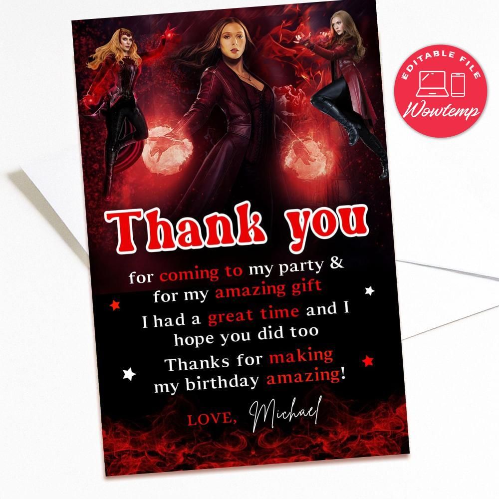 Wanda Maximoff Thank you card Customizable Template DIY | Wowtemp