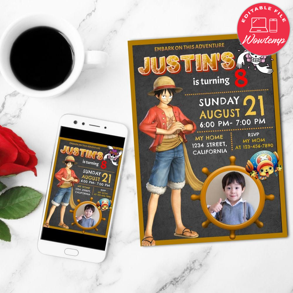 One Piece Invitation With Photo Customizable Template | Wowtemp