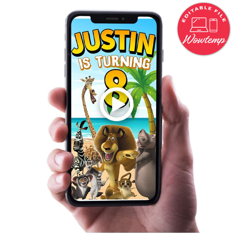 Madagascar Video Invitation Digital Template DIY | Wowtemp