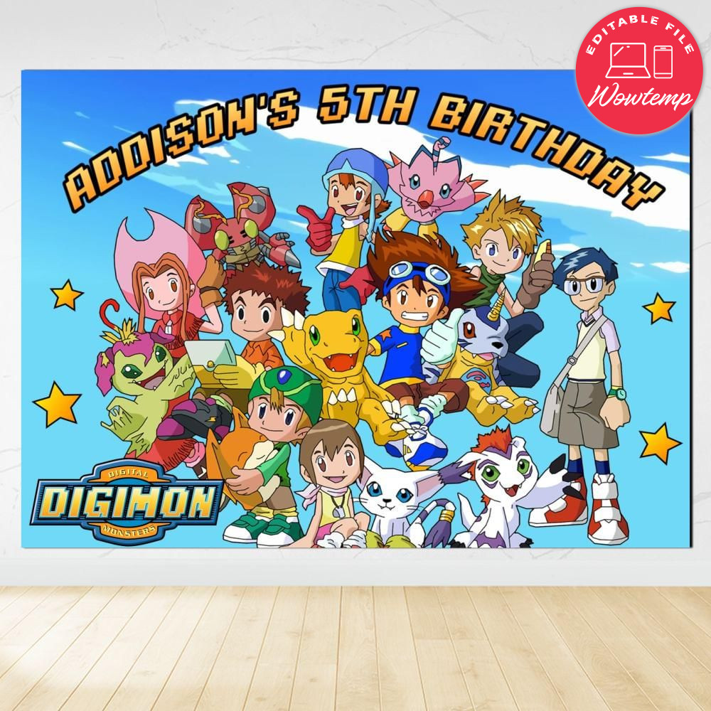 Digimon Birthday Backdrop Digital File Template | Wowtemp