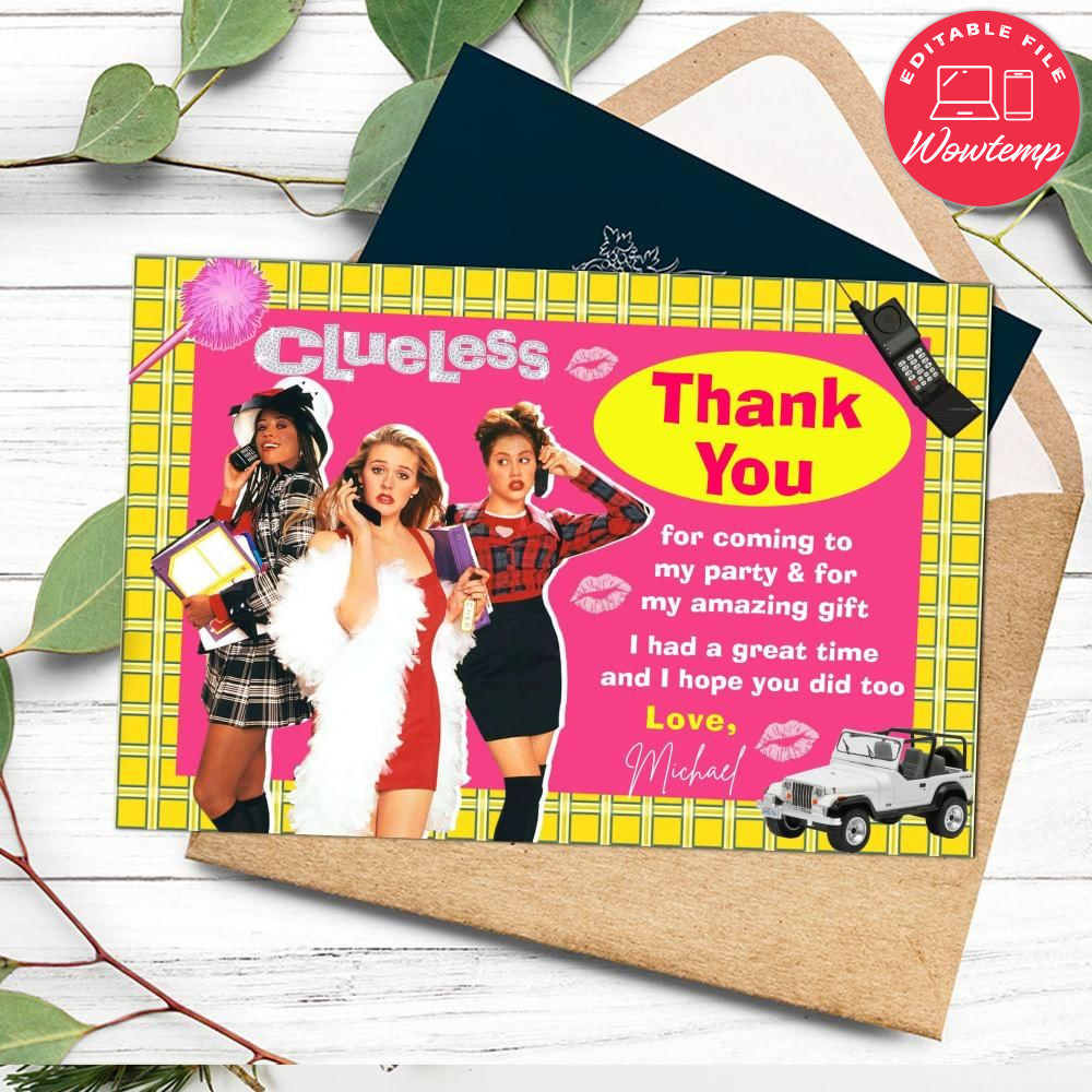 Clueless Thank You Card Customizable Template DIY | Wowtemp