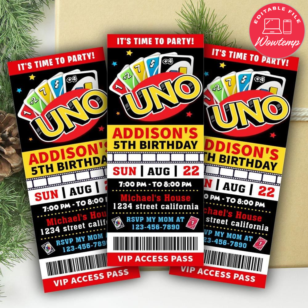 Uno Ticket Invitation Customizable Template | Zingtemp