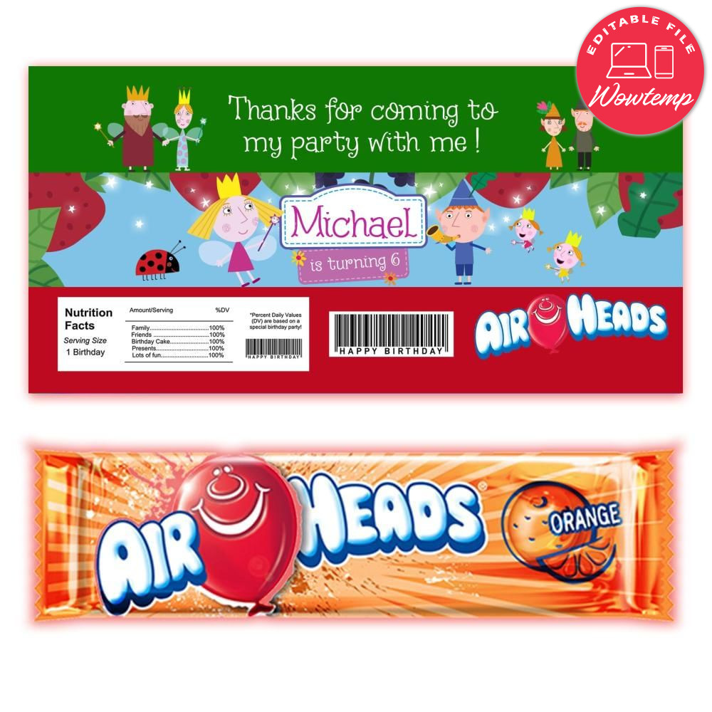 Ben And Holly's Little Kingdom Airhead Candy Wrapper Template Printable ...