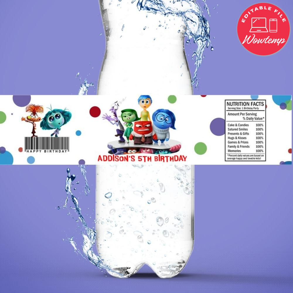 Inside out 2 Birthday Water Bottle Label Template | Wowtemp