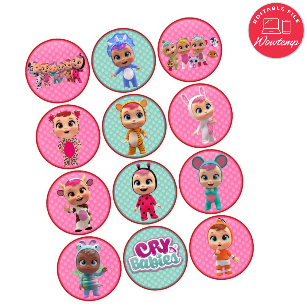Cry Babies Cupcake Toppers Template Printable Instant Download | Zingtemp