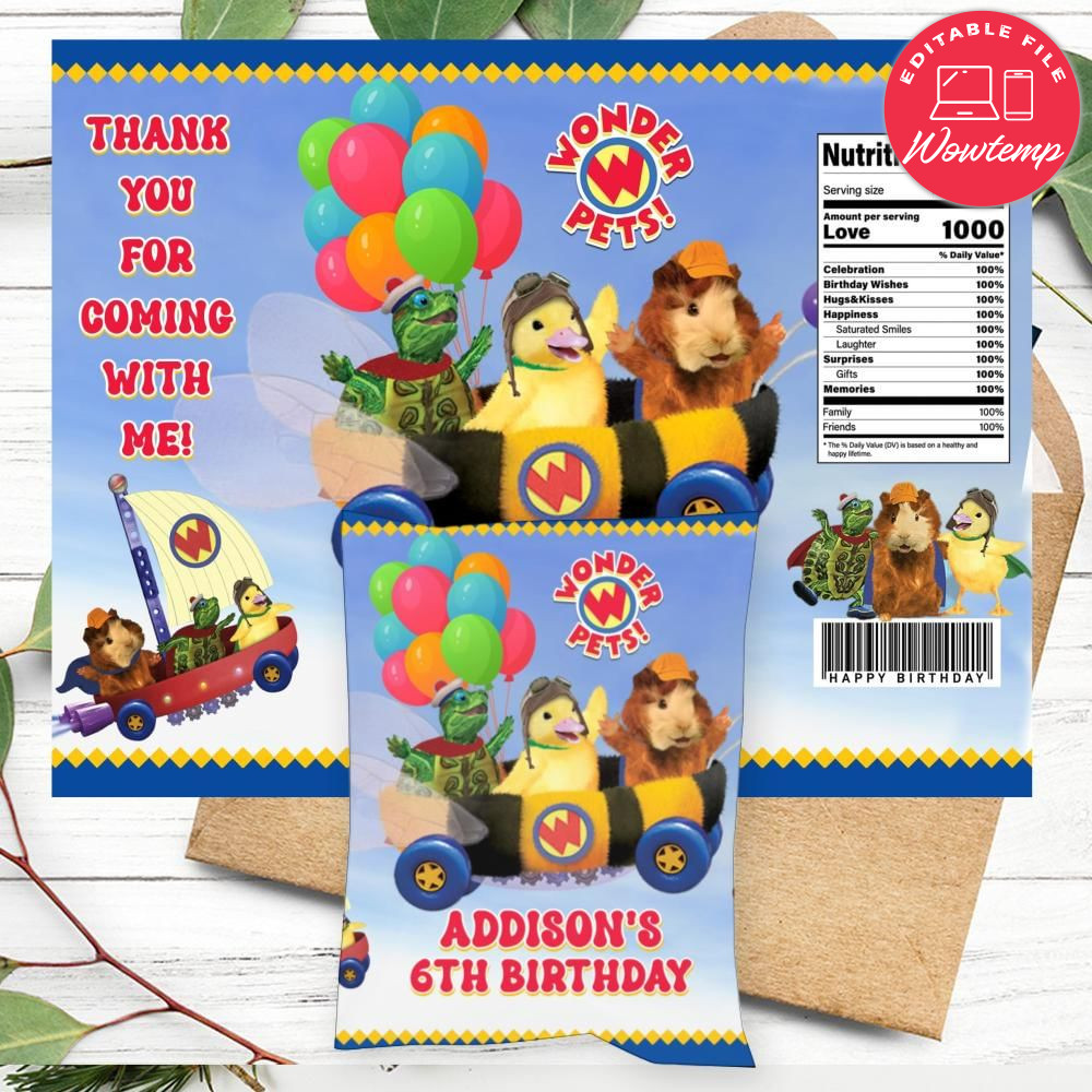 Wonder Pets Birthday Chip Bag Digital File Printable | Wowtemp