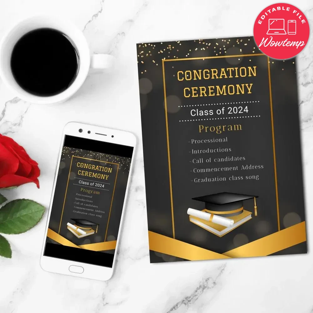 Graduation Program Template Printable Instant Download | Wowtemp
