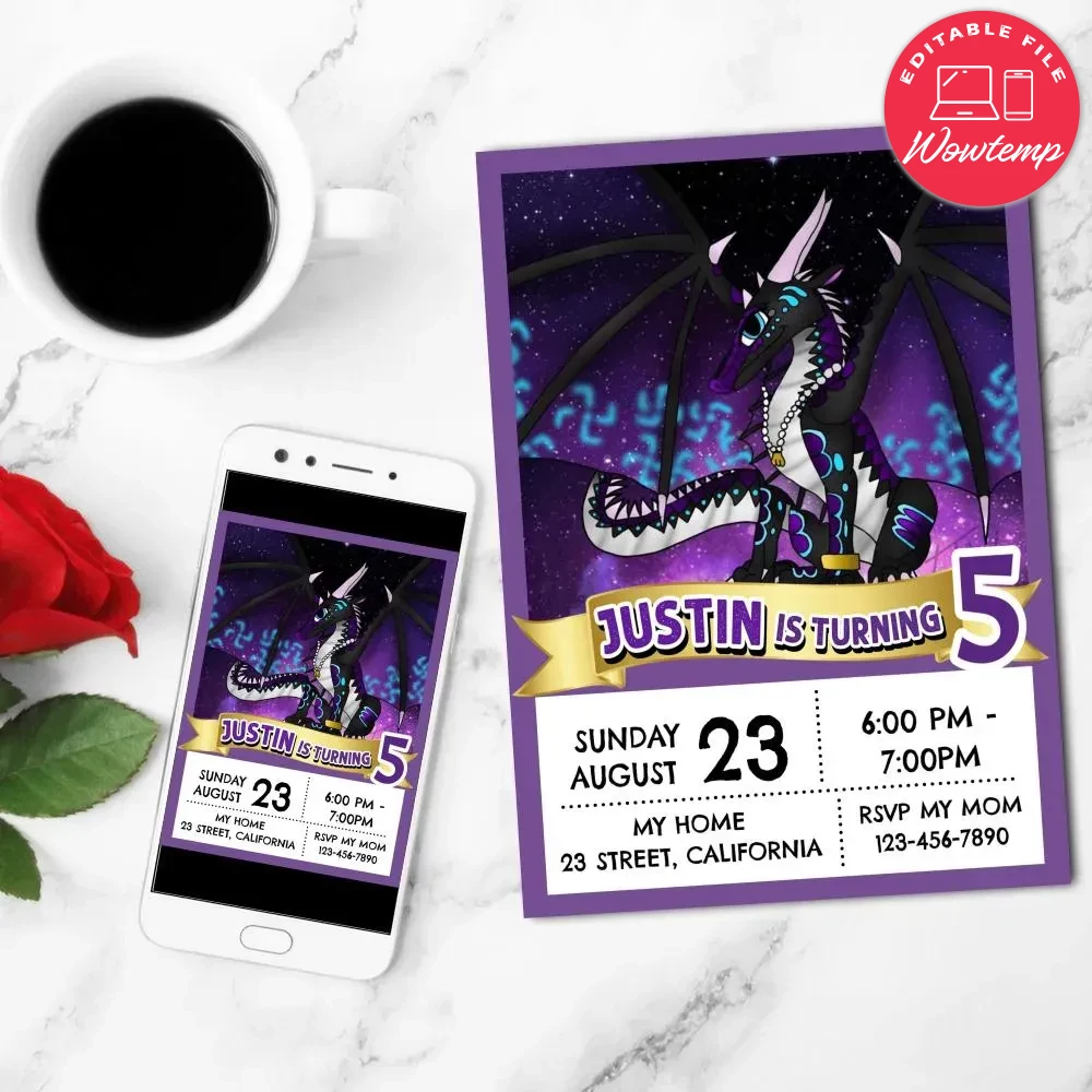 Wings of Fire Nightwing Invitation Customizable Template DIY | Wowtemp