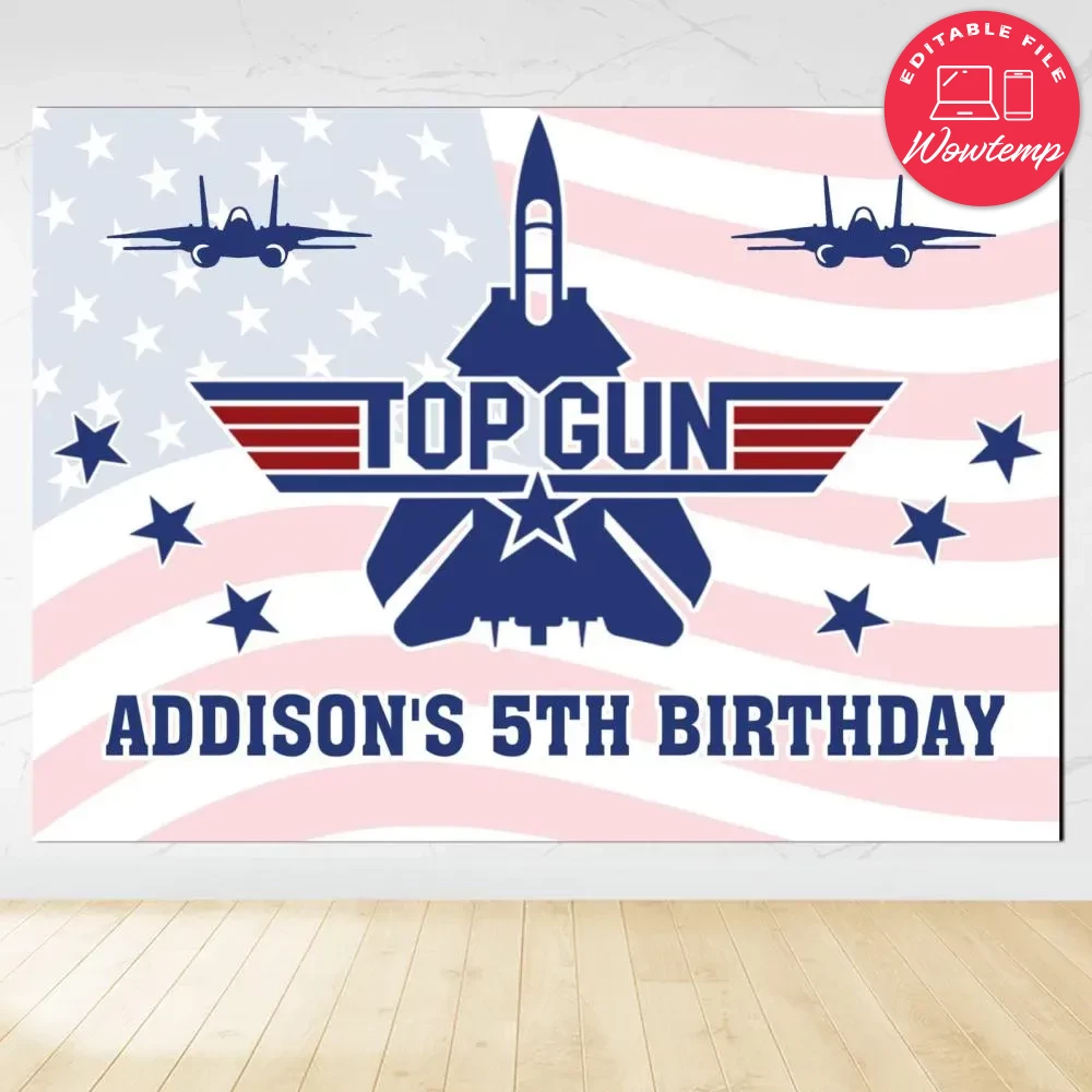 Top gun Birthday Backdrop Digital File Template | Wowtemp