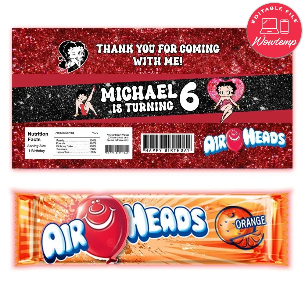 Betty Boop Airhead Candy Wrapper Template Printable | Wowtemp