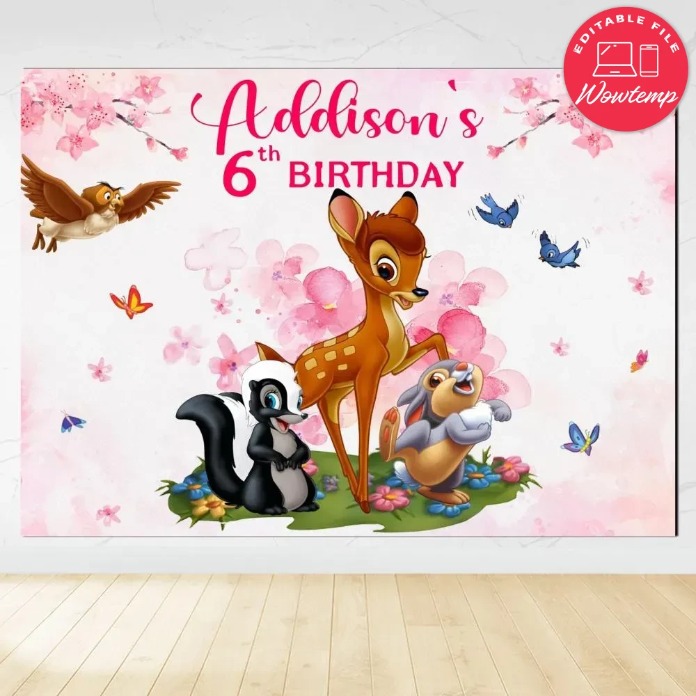Bambi magic world Birthday Backdrop Digital File Template | Wowtemp
