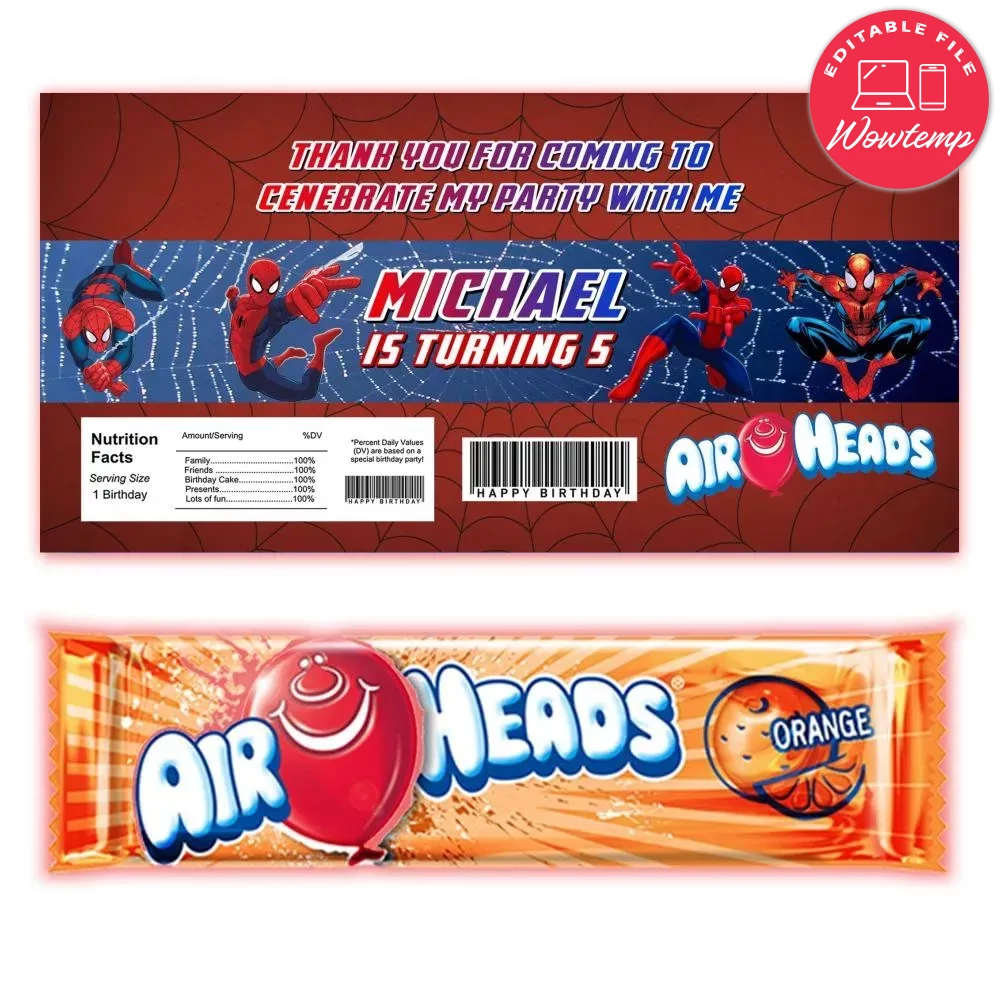 Spiderman Airhead Candy Wrapper Template Printable | Wowtemp