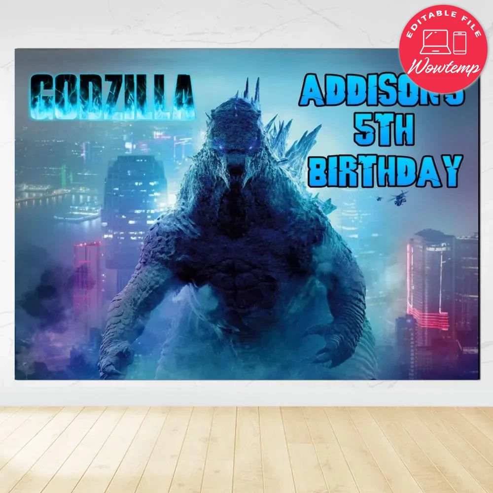 Godzilla Birthday Backdrop Digital File Template | Wowtemp