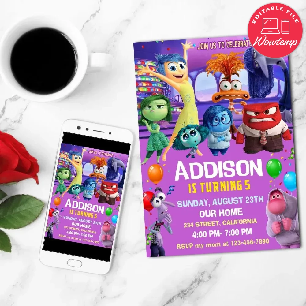 Inside Out 2 Invitation Customizable Template to Print at Home | Wowtemp