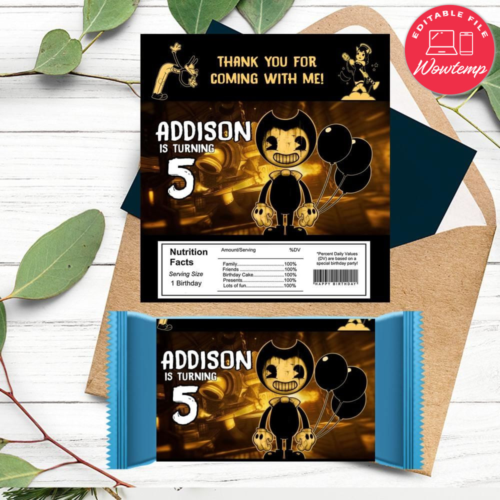 Bendy and the ink machi Candy bar Label Customizable Template DIY | Wowtemp