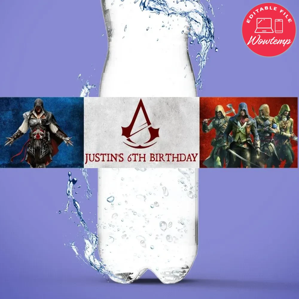 Assassin's Creed Birthday Water Bottle Label Template | Wowtemp