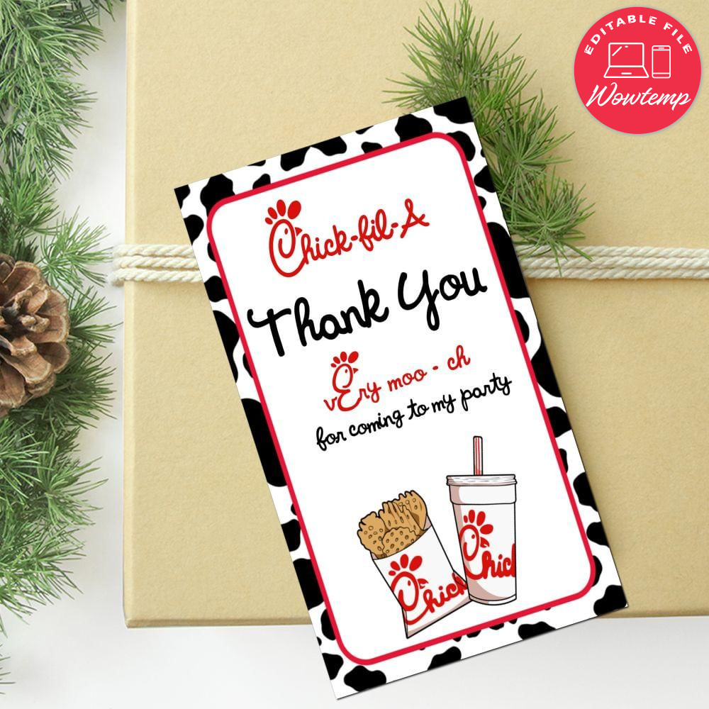 Chick fil a Thank you tag Customizable Template DIY | Wowtemp