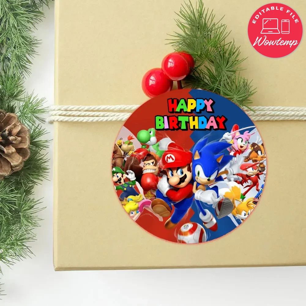Sonic Mario Circle Sticker Template Customizable DIY | Wowtemp