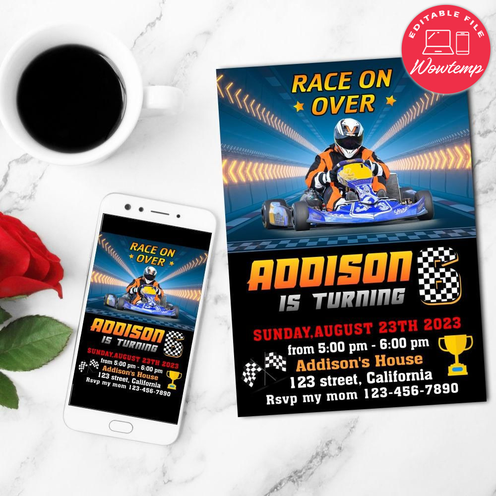 Karting Birthday Invitation Customizable Template DIY | Wowtemp