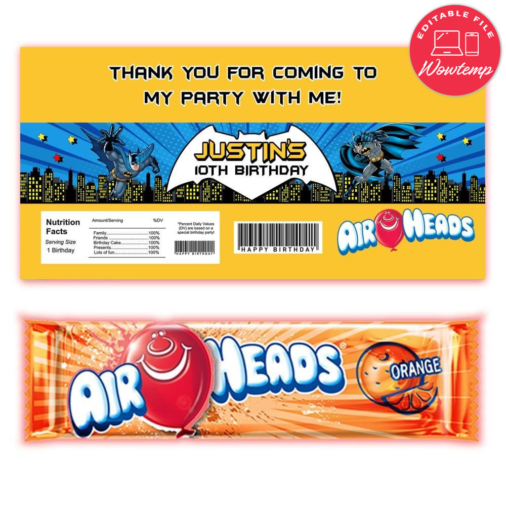 Batman Airhead Candy Wrapper Template Printable | Wowtemp