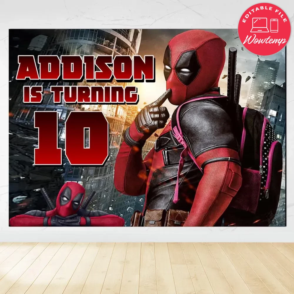 Deadpool Birthday Backdrop Digital File Template | Wowtemp