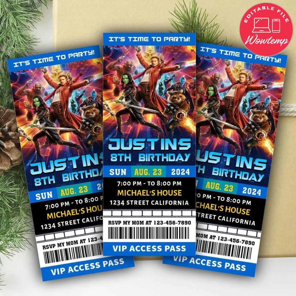 Amazing Guardians Of The Galaxy Ticket Invitation Customizable Template ...