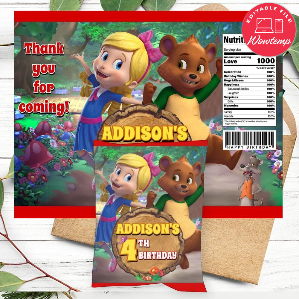 Goldie and Bear Birthday Party Chip Bag Digital File Printable | Wowtemp