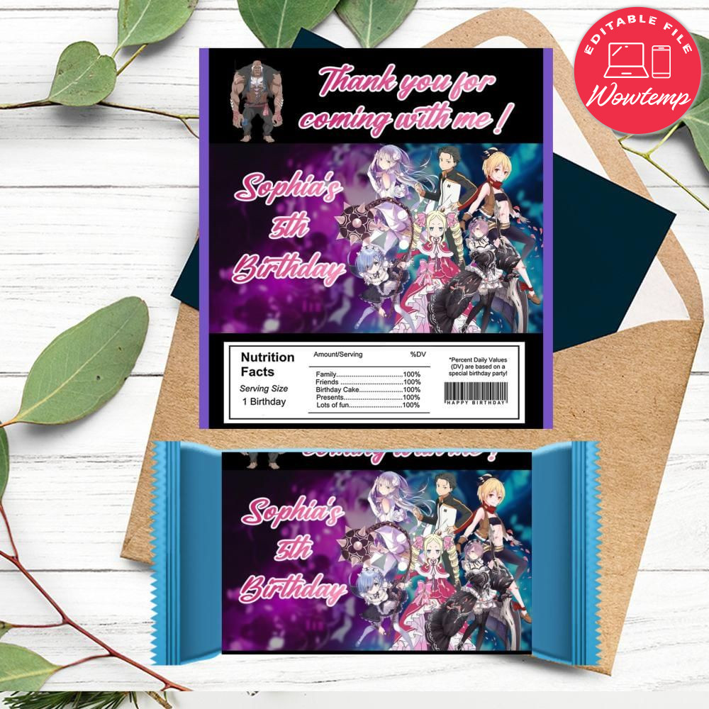 Re:Zero Candy bar Label Customizable Template DIY | Wowtemp