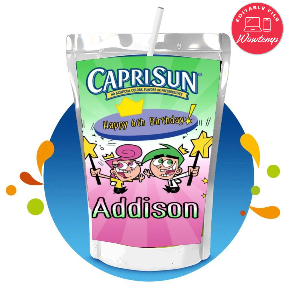 Fairly OddParents Capri Sun Birthday Digital File Printable | Wowtemp