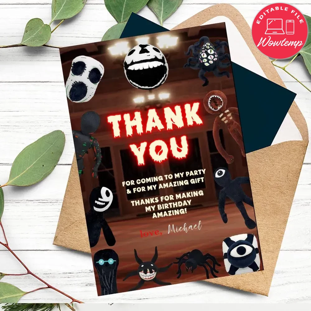 Doors scary game Thank you card Customizable Template DIY | Wowtemp
