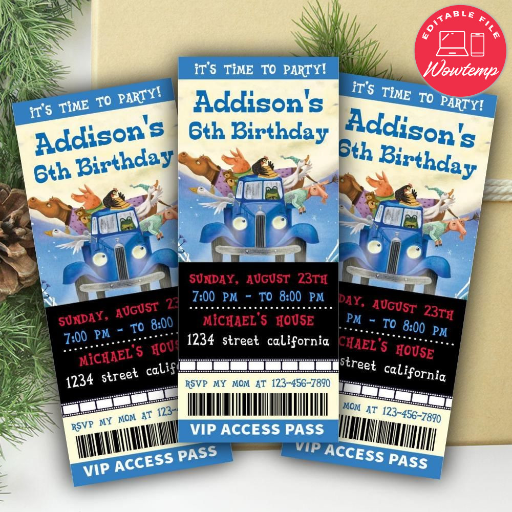 Little Blue Truck Ticket Invitation Customizable Template | Wowtemp