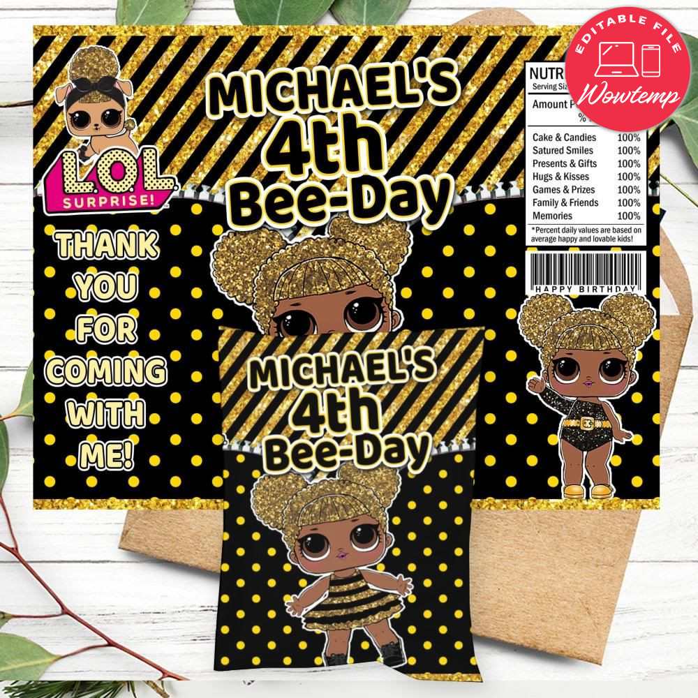 Lol Queen Bee Birthday Chip Bag Digital File Printable | Wowtemp