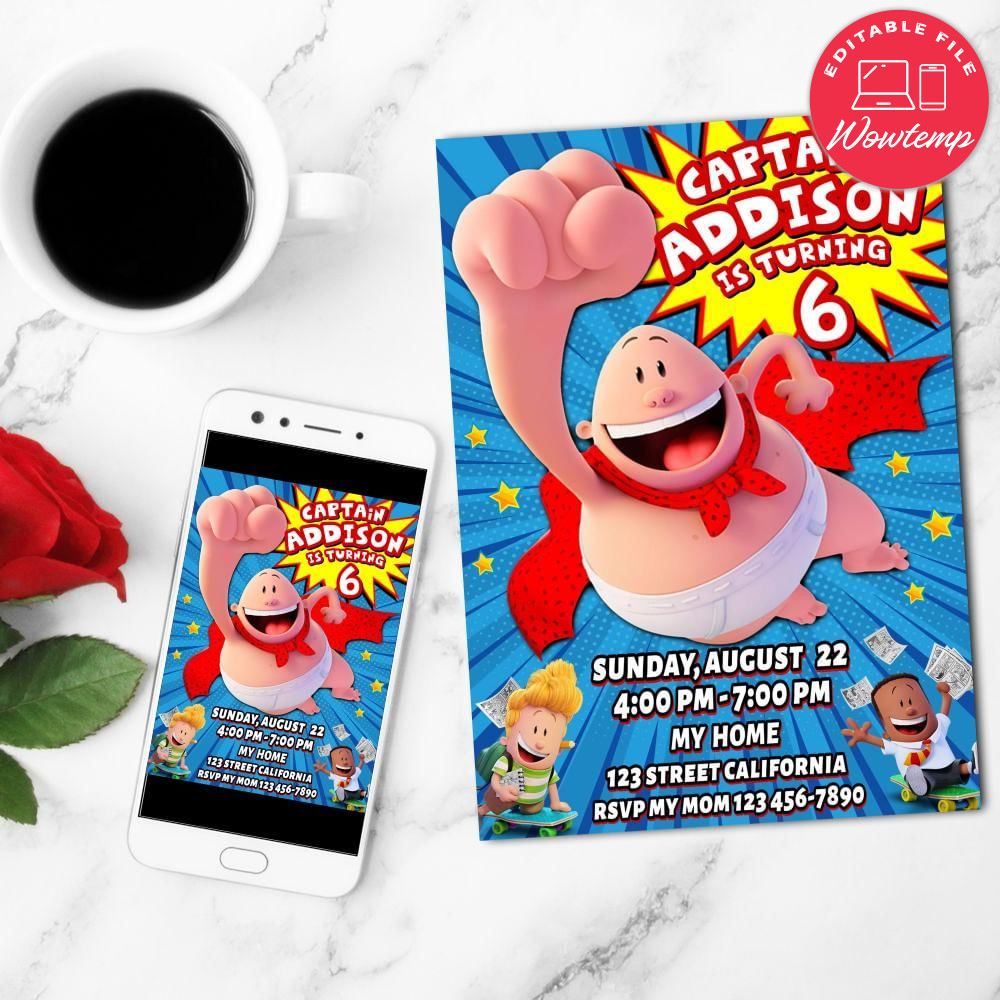Captain underpants Digital Invitation Customizable Template DIY | Wowtemp