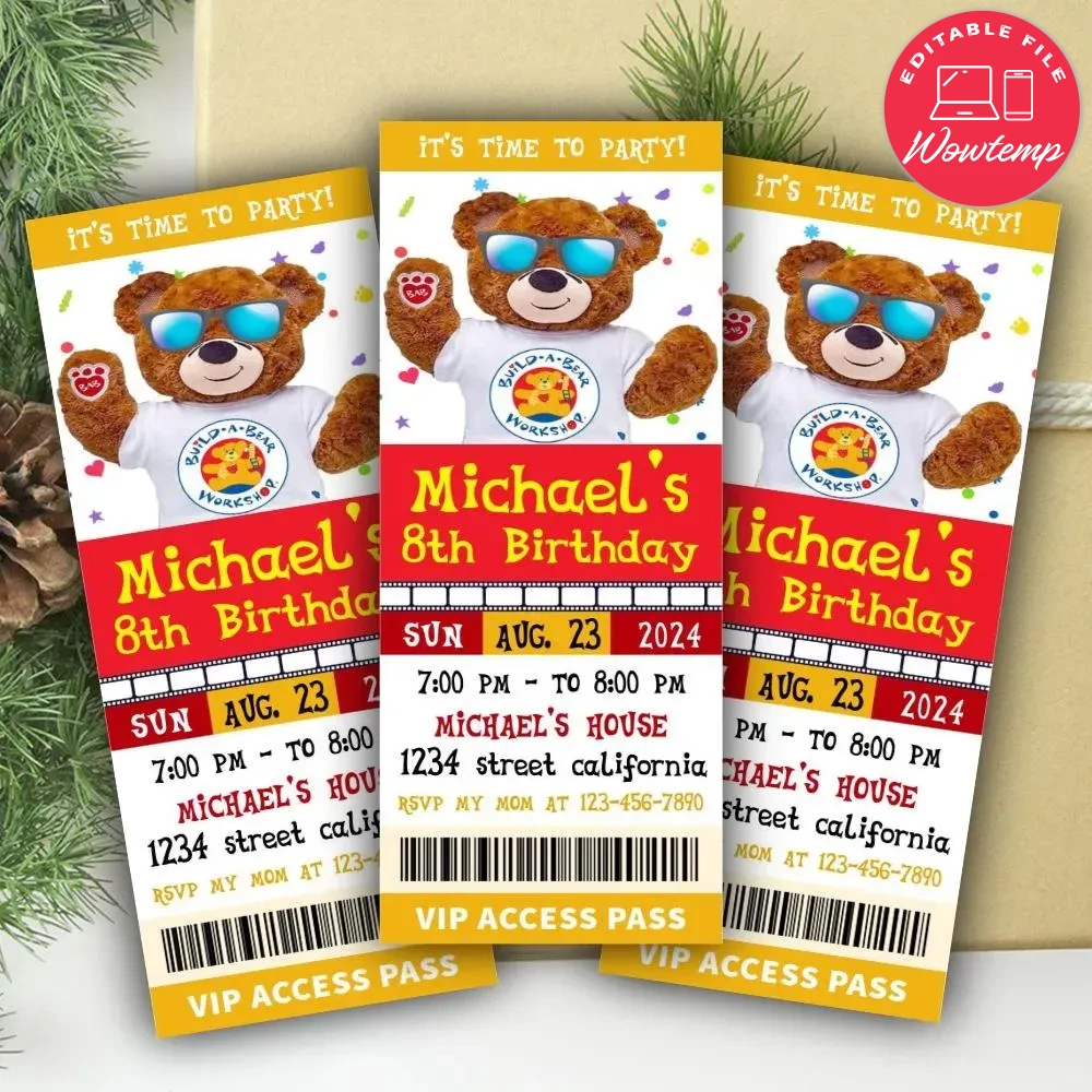 Build A Bear Ticket Invitation Customizable Template | Wowtemp