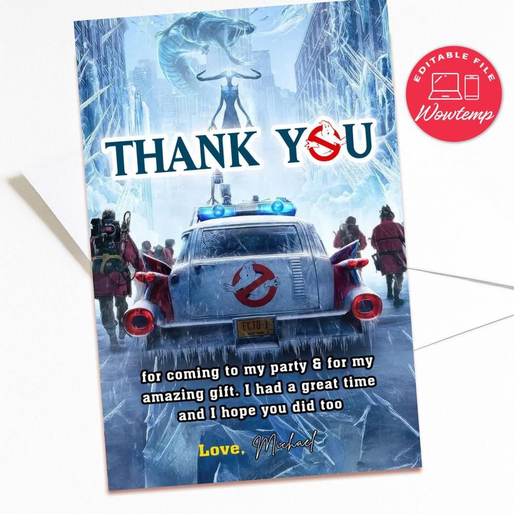 Ghostbusters: Frozen Empire Thank You Card Customizable Template DIY ...