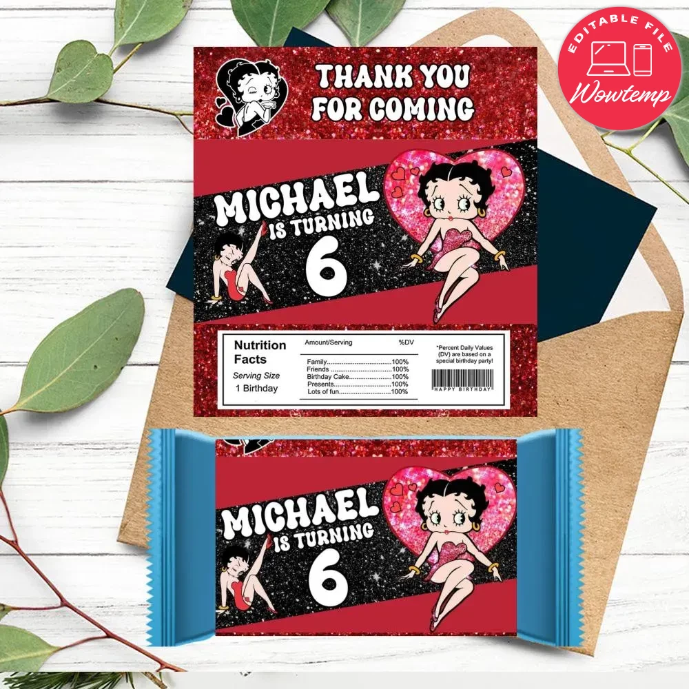 Betty boop Candy bar Label Customizable Template DIY | Wowtemp