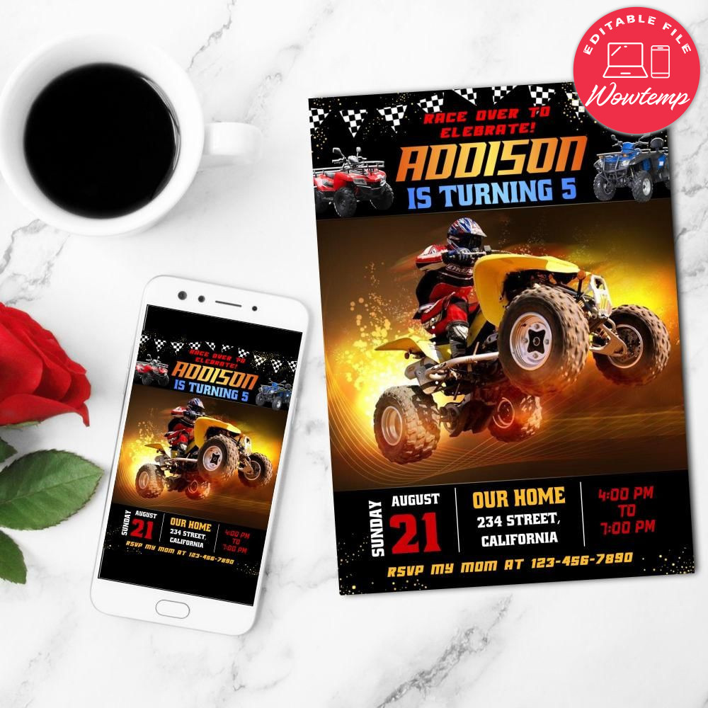 ATV Birthday Invitation Customizable Template DIY | Wowtemp