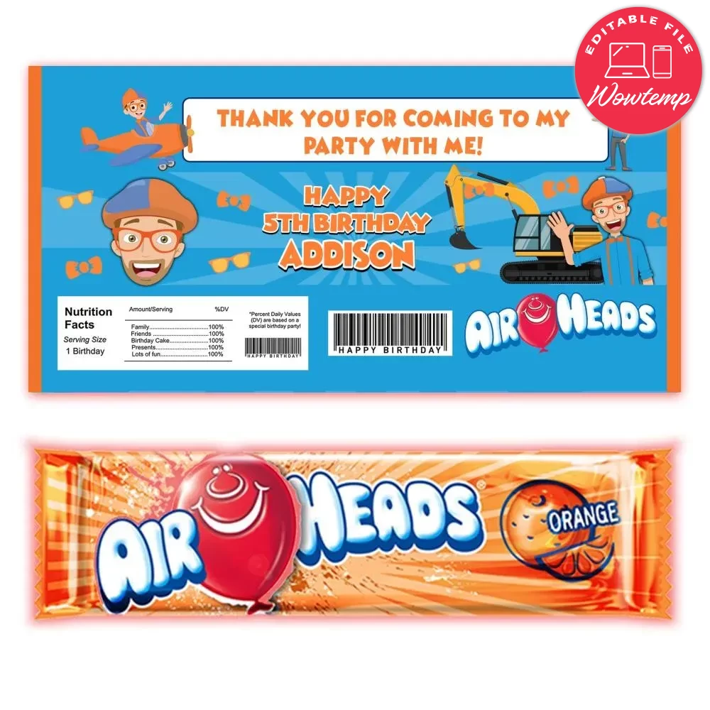 Blippi Airhead Candy Wrapper Template Printable | Wowtemp
