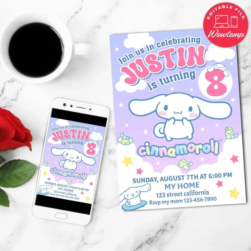 Cinnamoroll Invitation Customizable Template DIY | Wowtemp