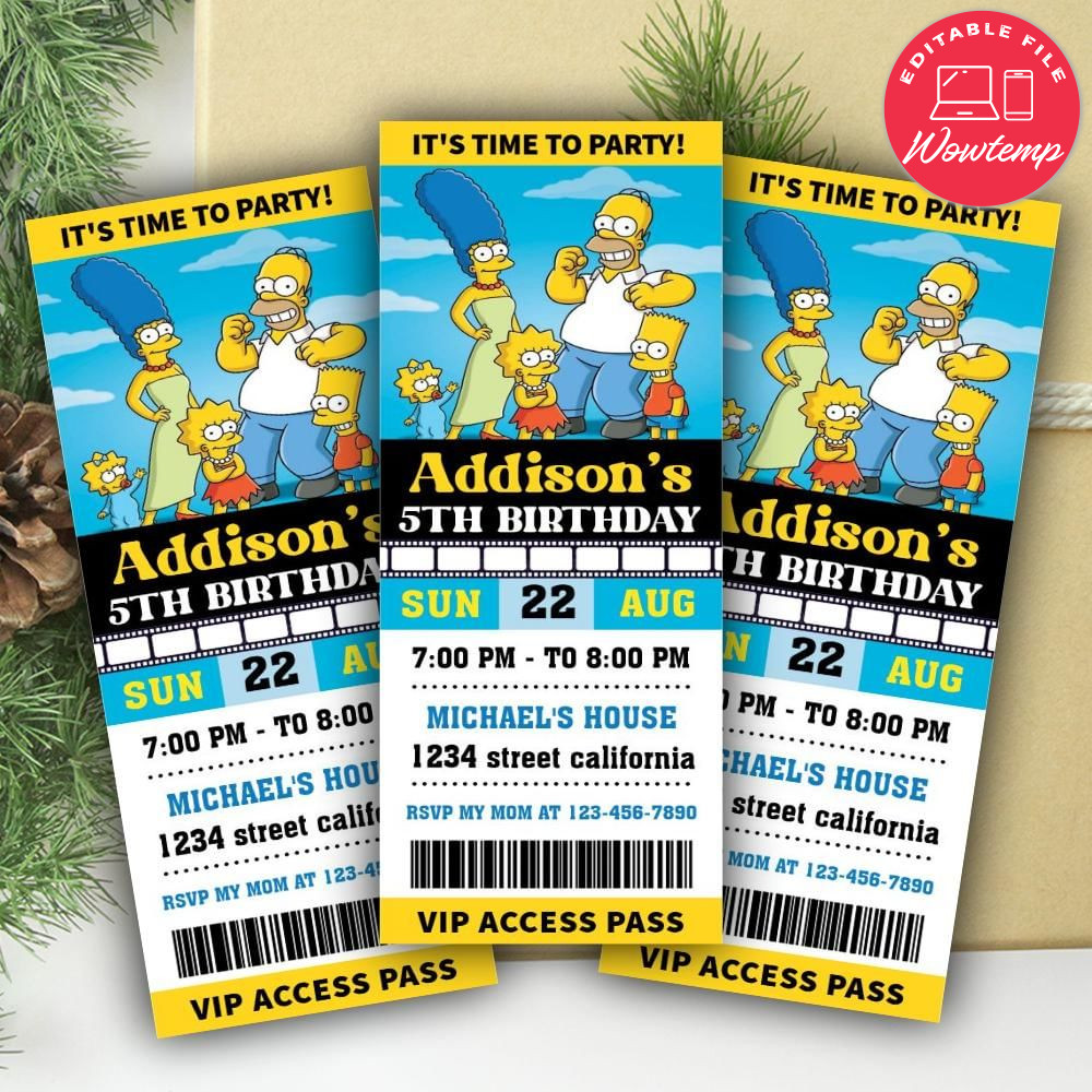 Simpson Ticket Invitation Customizable Template | Wowtemp