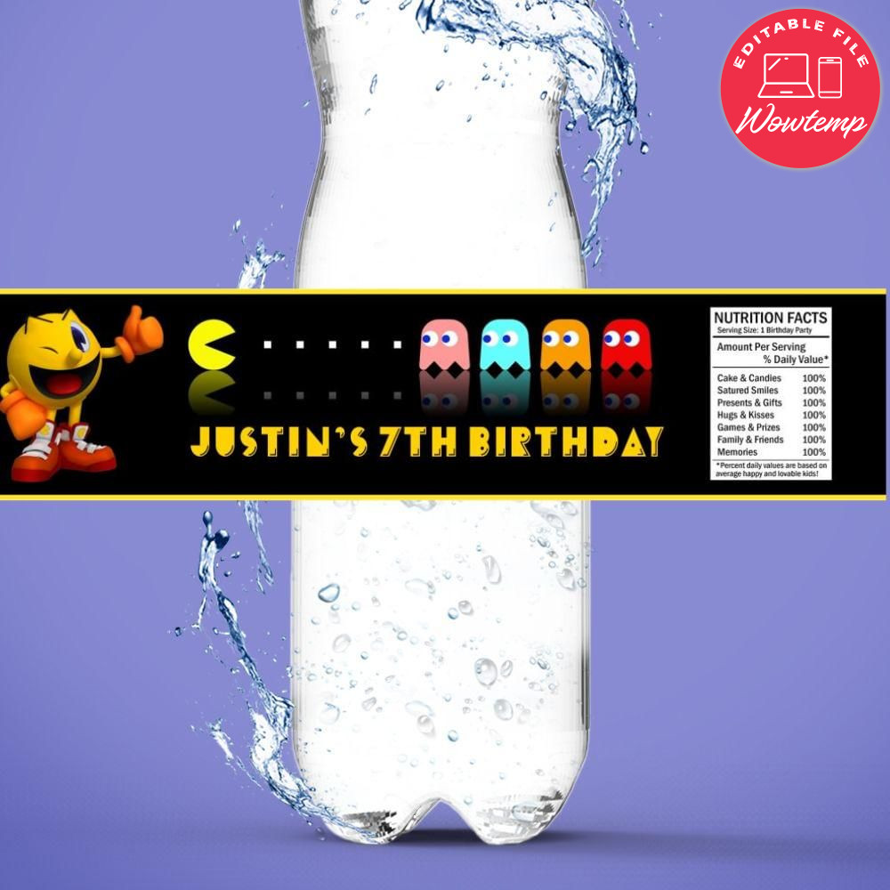 Pacman Birthday Water Bottle Label Template | Wowtemp