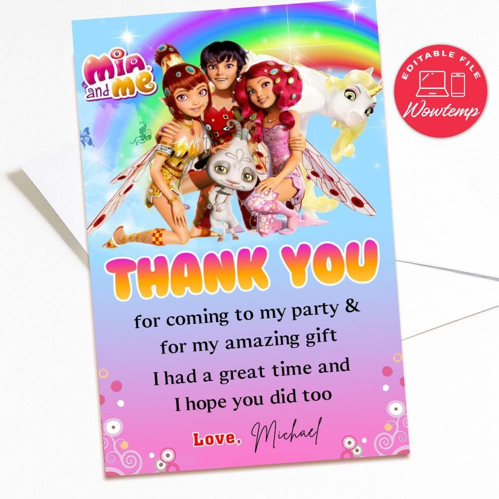 Mia And Me Thank You Card Customizable Template DIY | Wowtemp