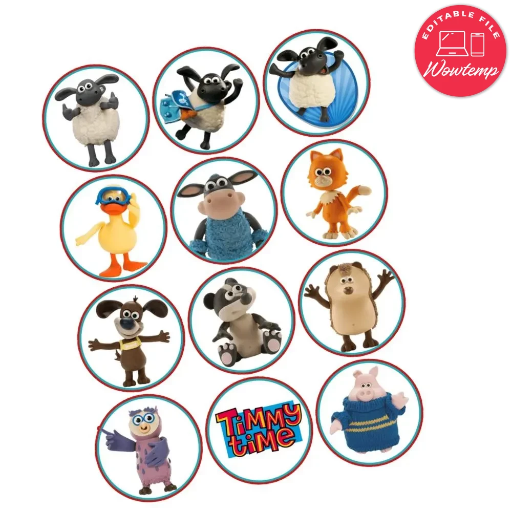 Timmy Time Cupcake Toppers Template Printable Instant Download | Wowtemp