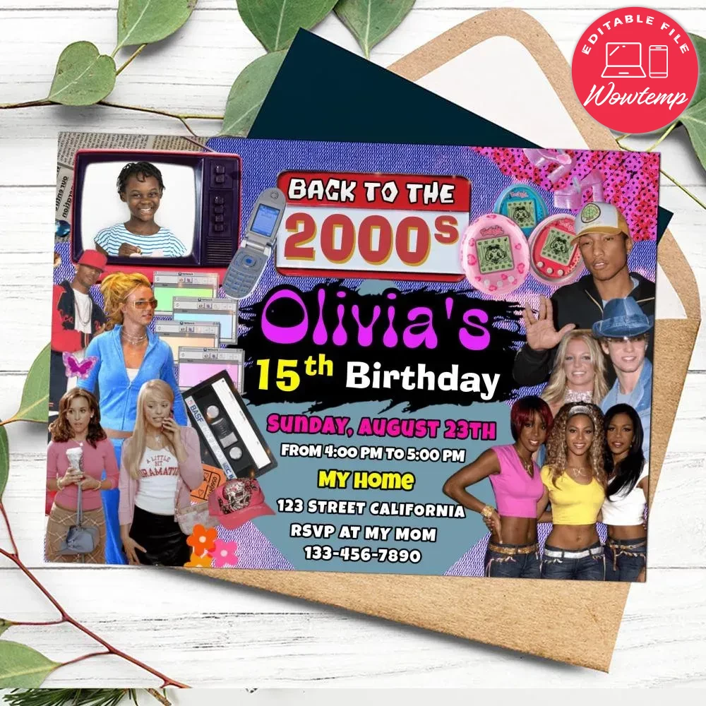 Early 2000s Birthday Invitation with Photo Customizable | Wowtemp