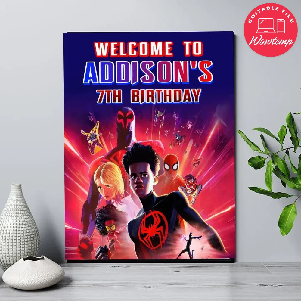 Spider-Man: Across The Spider-Verse Birthday Welcome Sign Digital File ...