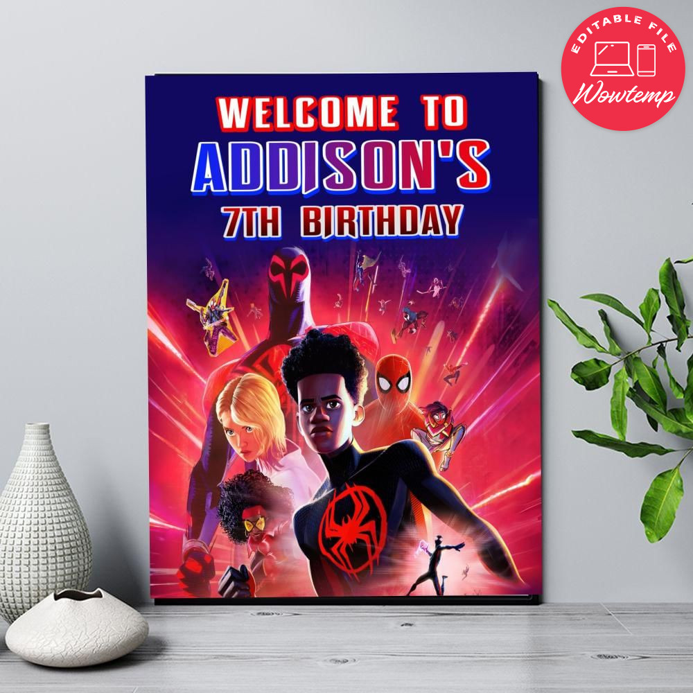 Spider-Man: Across The Spider-Verse Birthday Welcome Sign Digital File ...