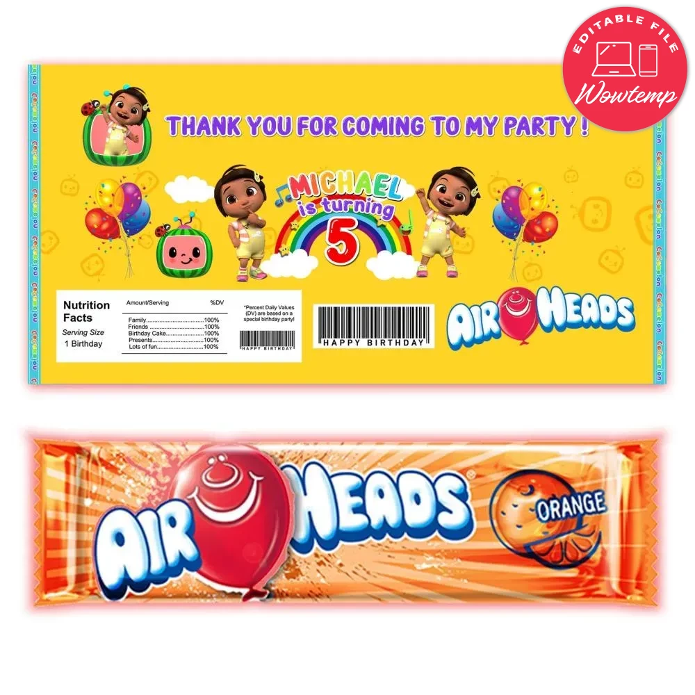 Nina Cocomelon Airhead Candy Wrapper Template Printable | Wowtemp