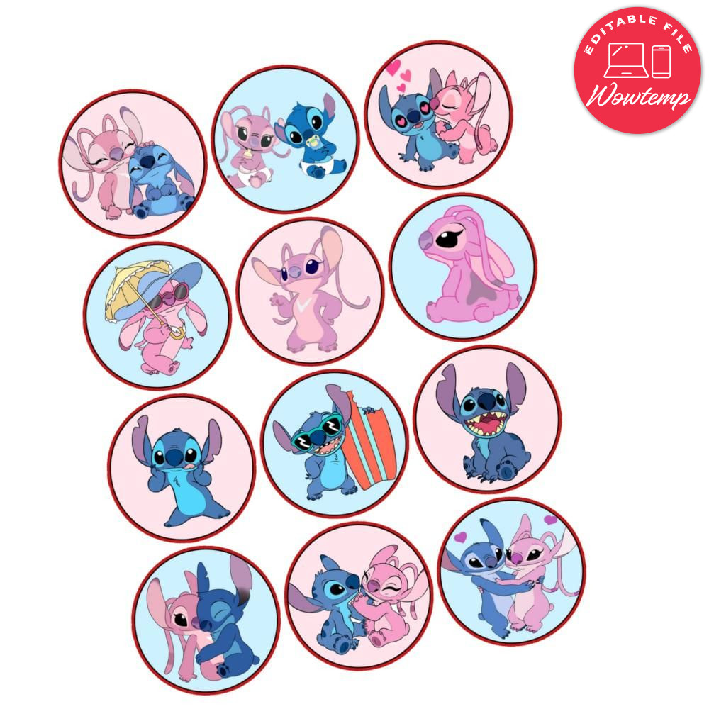Stitch And Angel Cupcake Toppers Template Printable Instant Download ...