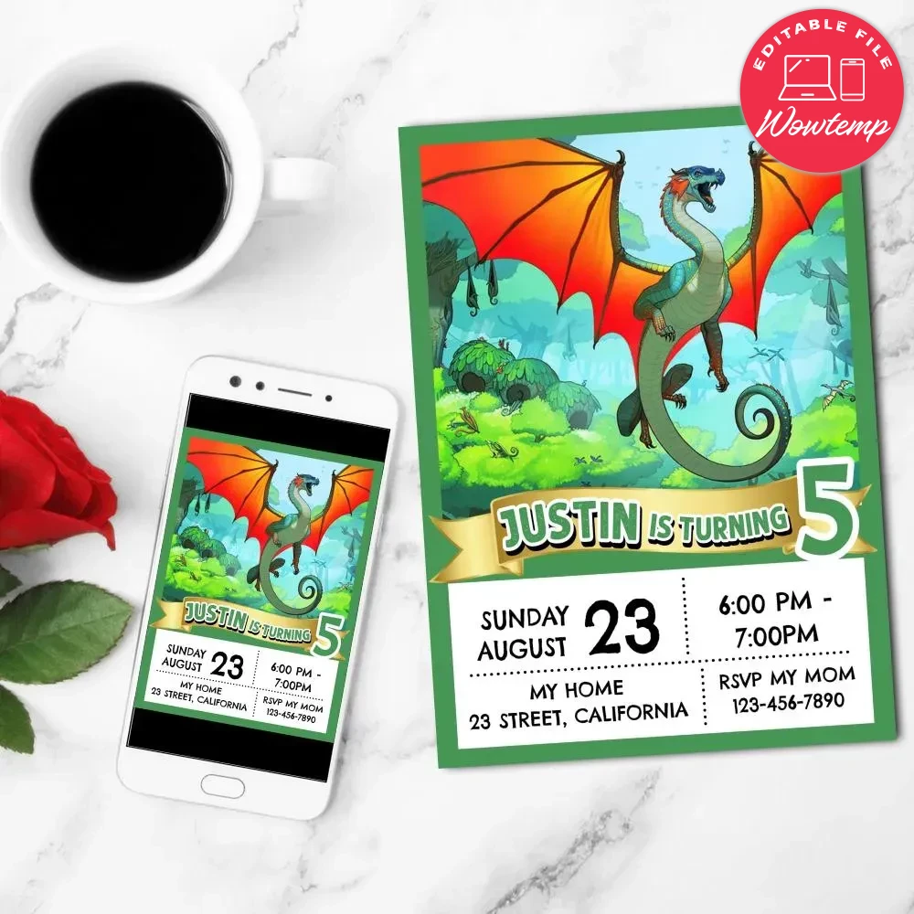 Wings of Fire Glory Invitation Customizable Template DIY | Wowtemp