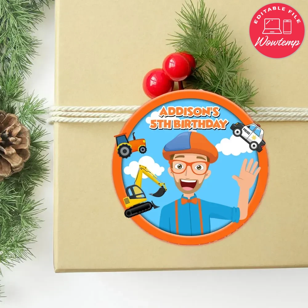 Blippi Circle Sticker Template Customizable DIY Wowtemp